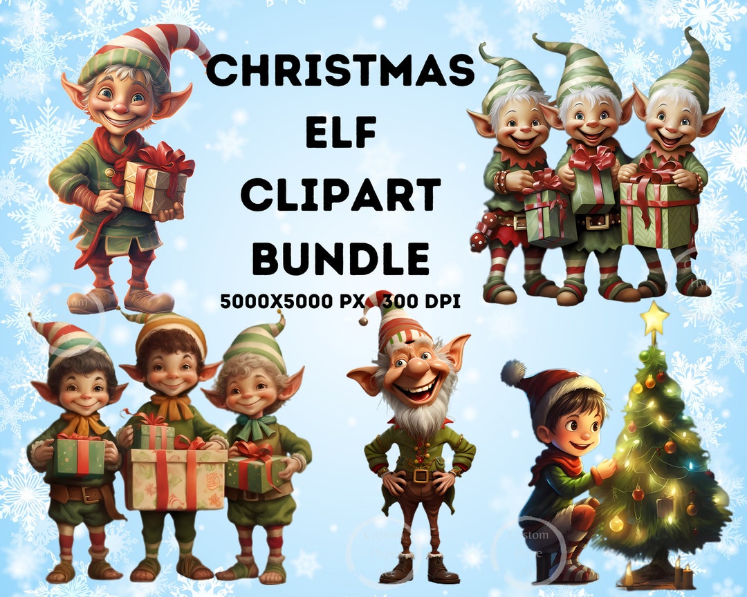 Cute Christmas Elves Clipart Bundle for Sublimation and Print ...
