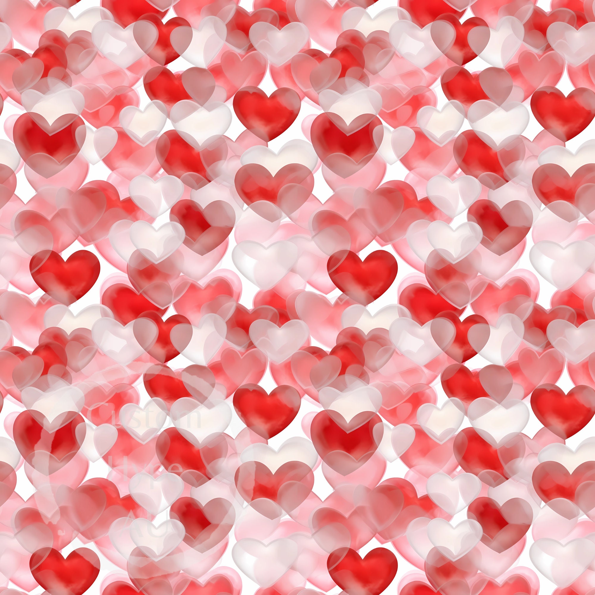 Overlapping Red & White Love Hearts Digital Seamless Pattern ...