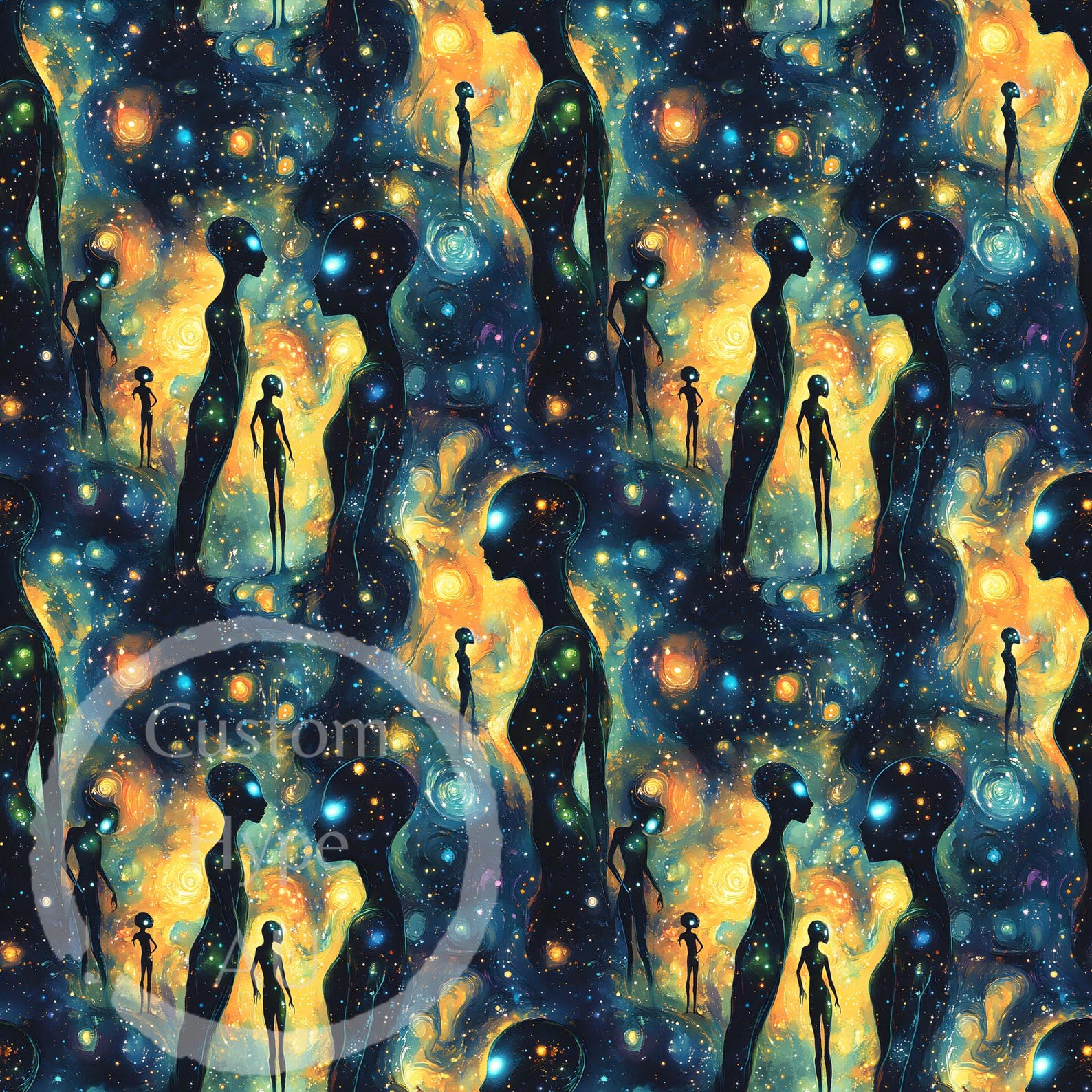 Alien Silhouettes Seamless Pattern - Sublimation and Print - 300dpi PNG ...