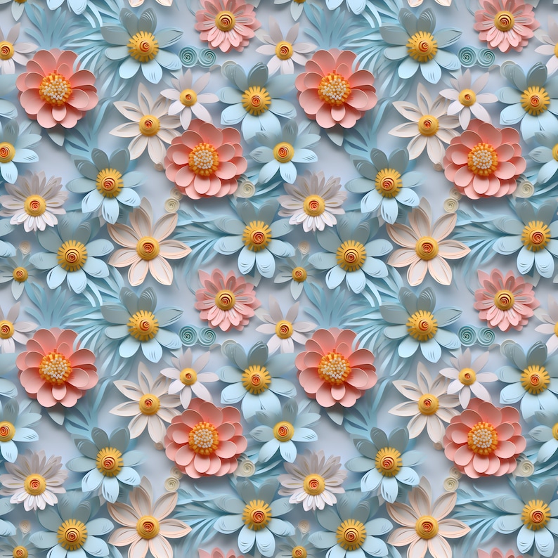 Beautiful 3d Pastel Flowers Seamless Pattern for Sublimation and Print ...