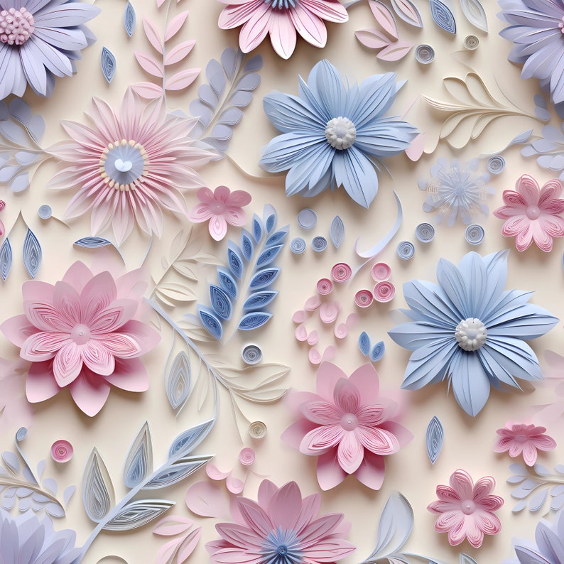 Beautiful 3d Pastel Quilled Flowers - Digital Seamless Pattern - 12"x12 ...