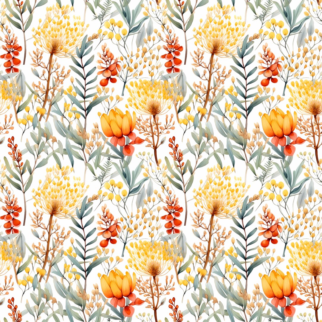 Watercolour Australian Native Flowers Seamless Pattern for Sublimation ...