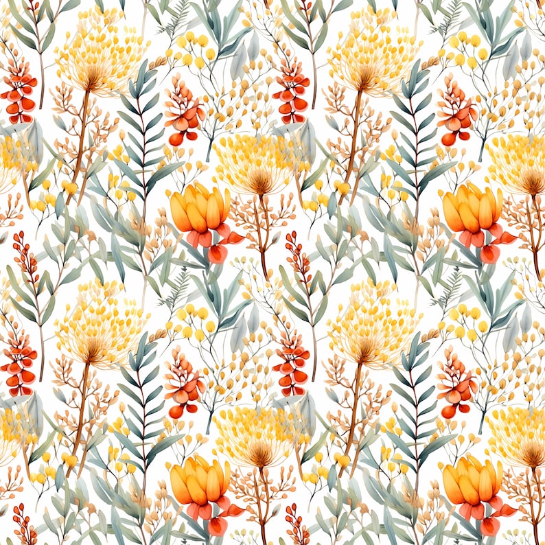 Watercolour Australian Native Flowers Seamless Pattern for Sublimation ...