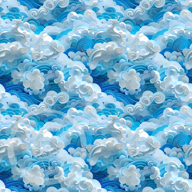 3d Seamless Pattern - Quilled Clouds - Sublimation and Print - 300dpi ...