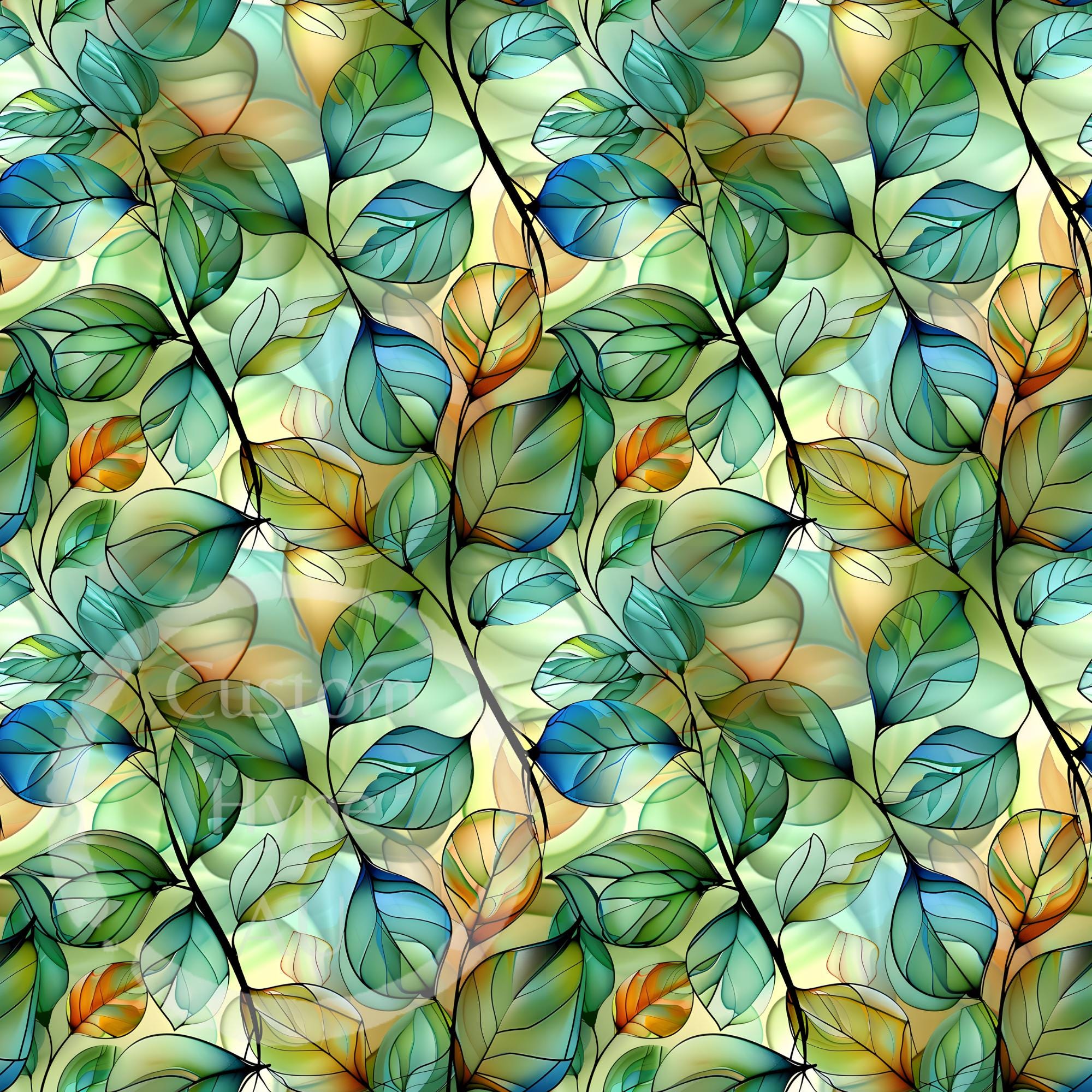 Seamless Pattern - Green-copper-blue Alcohol Ink Leaves - Sublimation ...