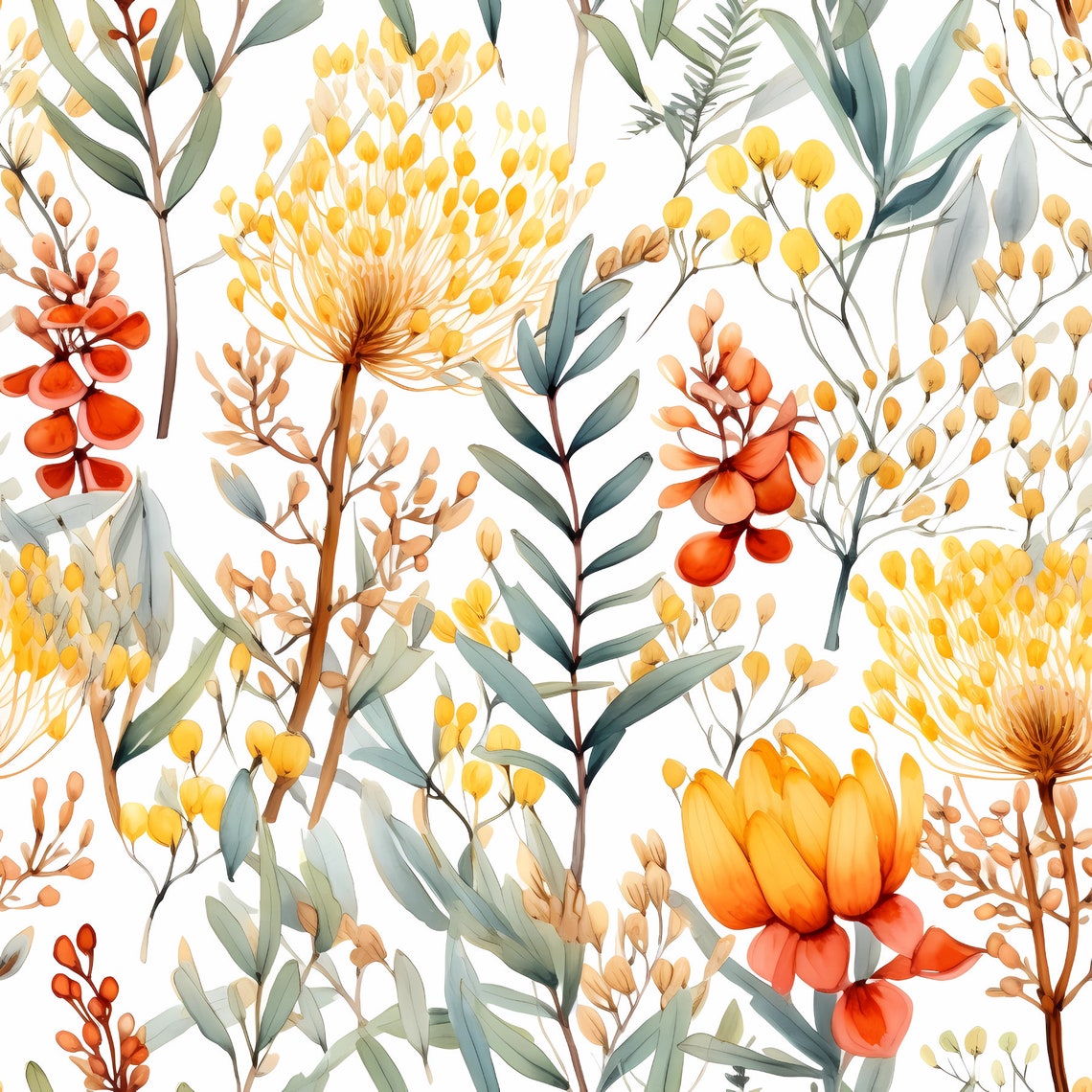 Watercolour Australian Native Flowers Seamless Pattern for Sublimation ...