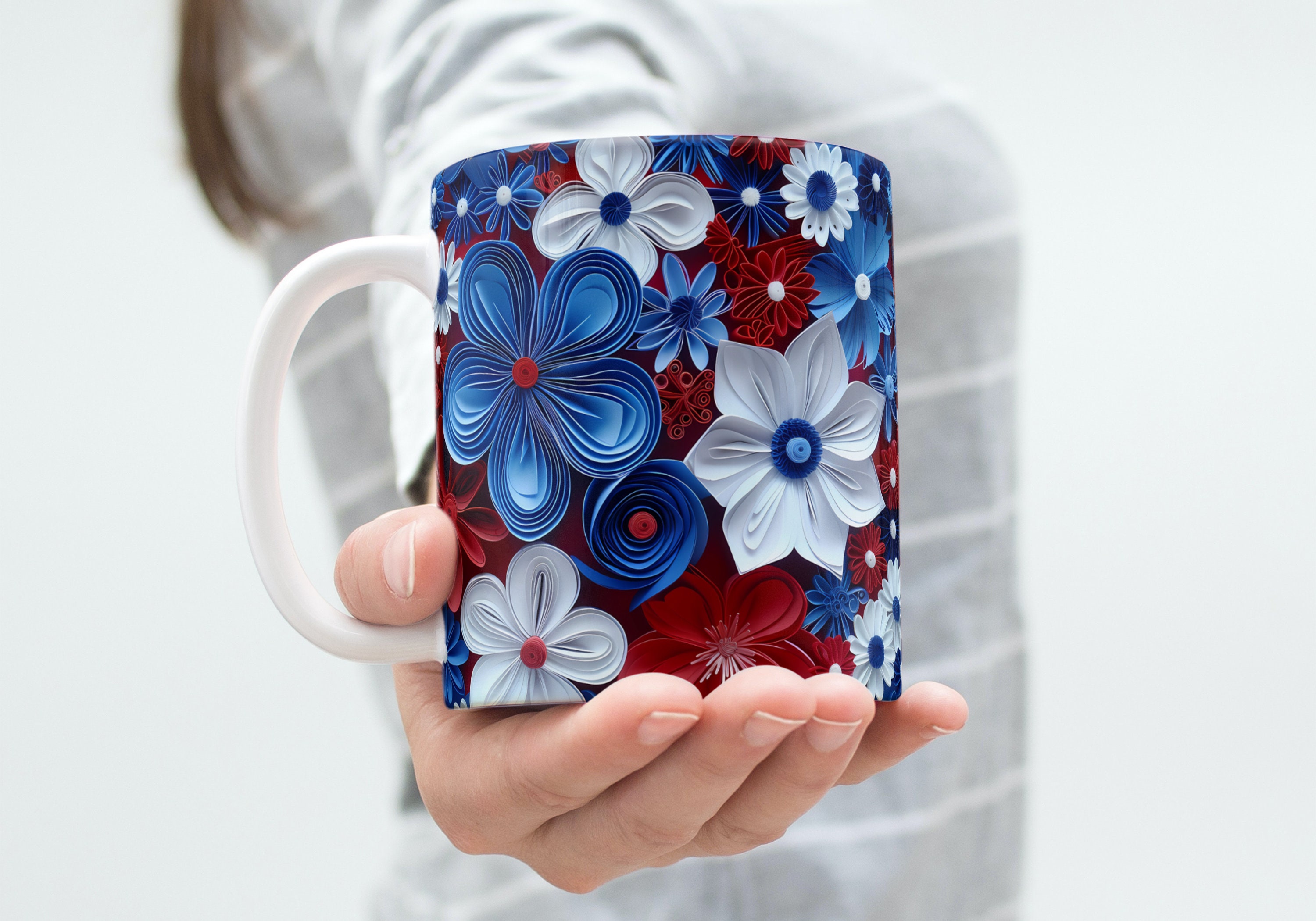 Red, White and Blue 3d Floral Digital Seamless Pattern - Sublimation ...