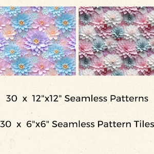 Soft 3d Pastel Flowers Digital Seamless Pattern Bundle for Sublimation ...