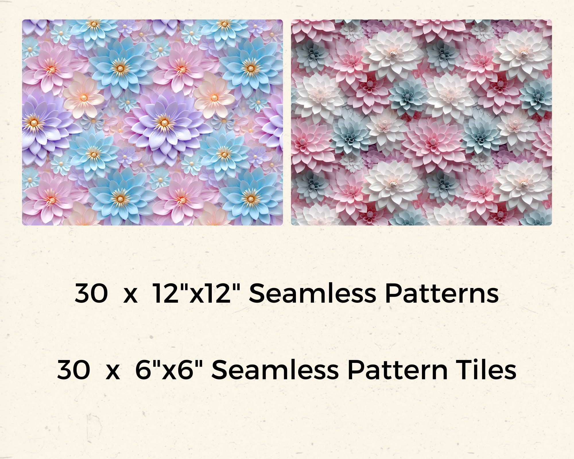 Soft 3d Pastel Flowers Digital Seamless Pattern Bundle for - Etsy