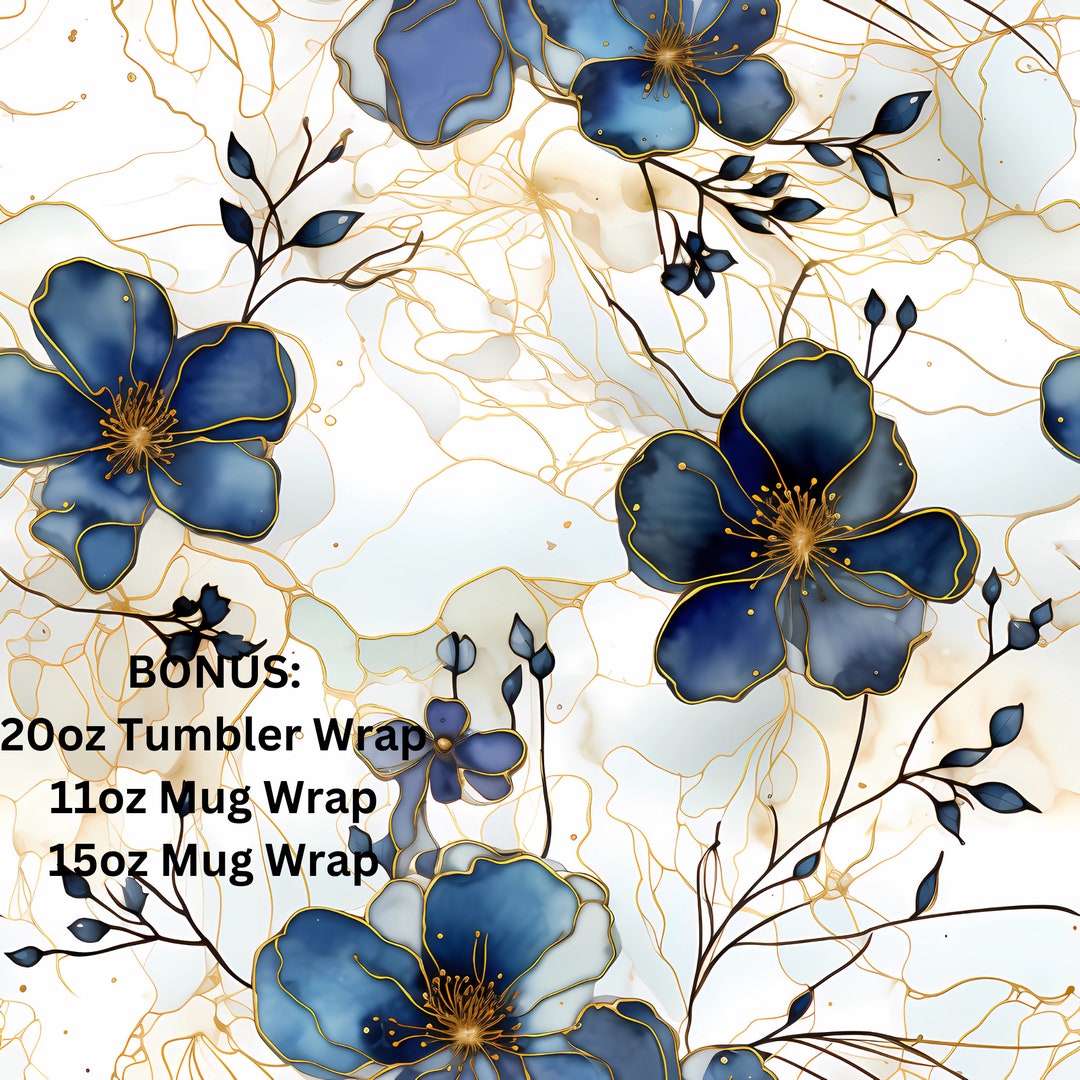 Seamless Pattern - Navy, Gold & Beige Alcohol Ink Floral - Sublimation ...
