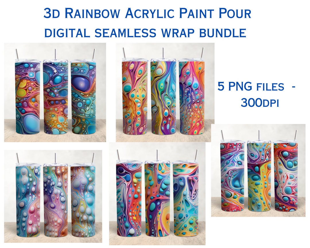 3d Rainbow Acrylic Paint Pour - Digital Seamless 20oz Skinny Tumbler ...