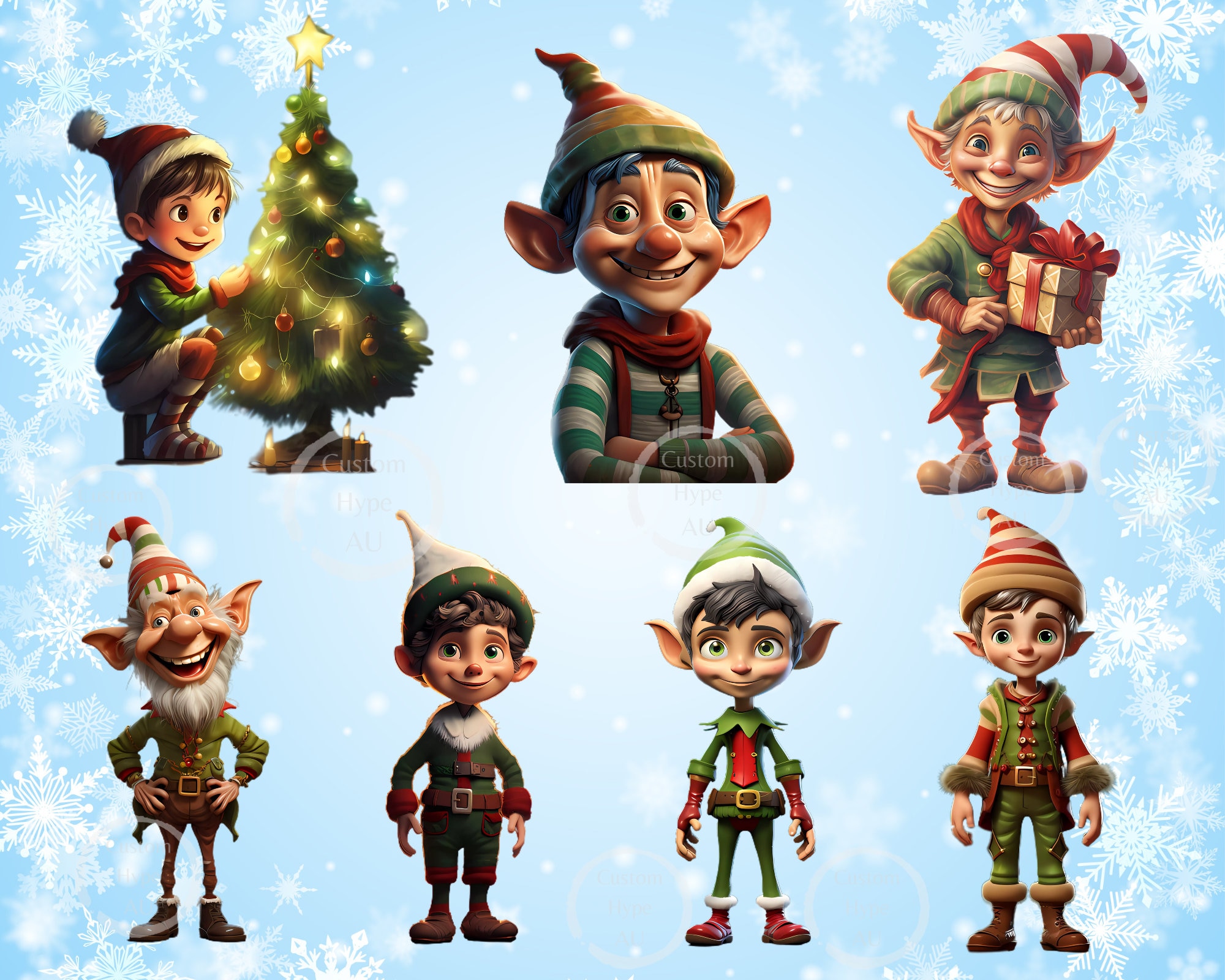 Cute Christmas Elves Clipart Bundle for Sublimation and Print ...
