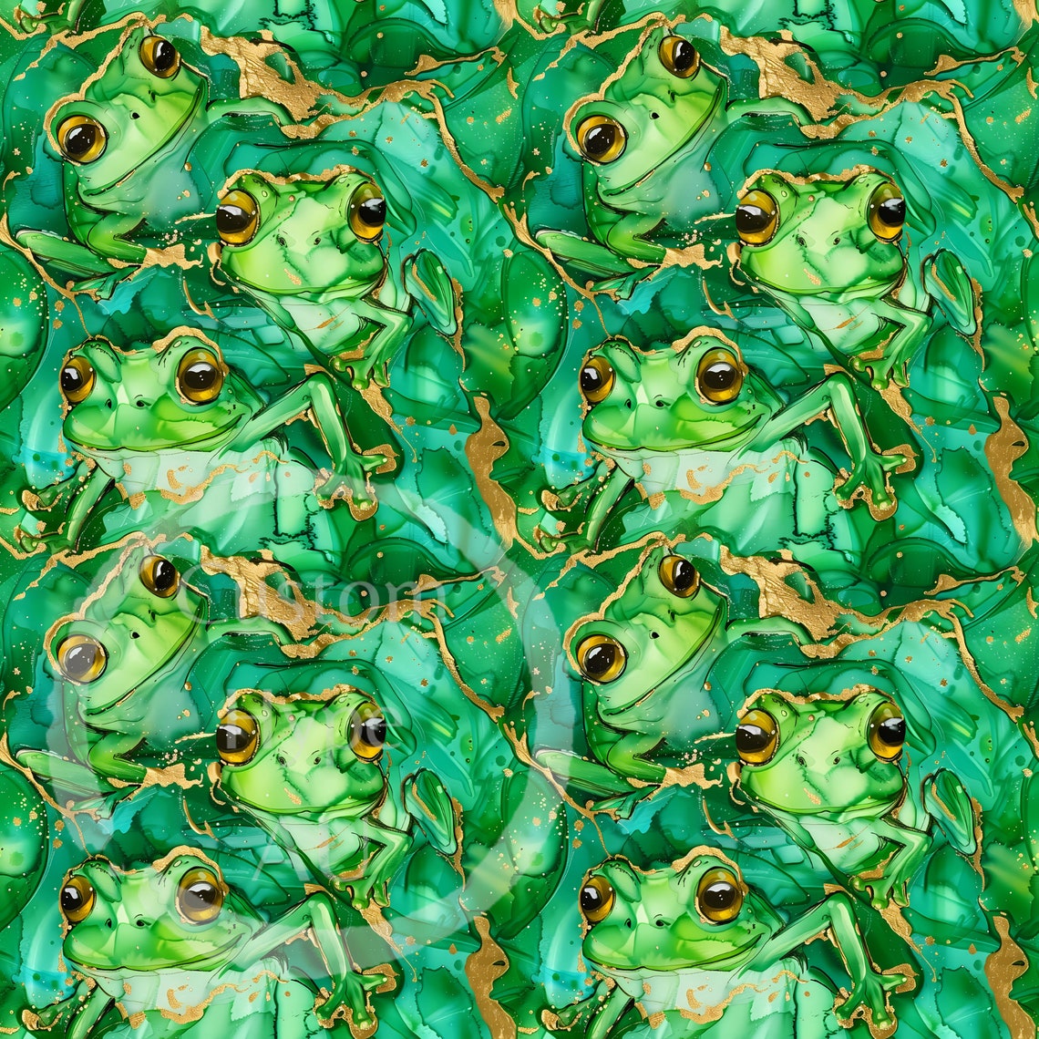 Alcohol Ink Green Tree Frogs Seamless Pattern - Sublimation and Print ...