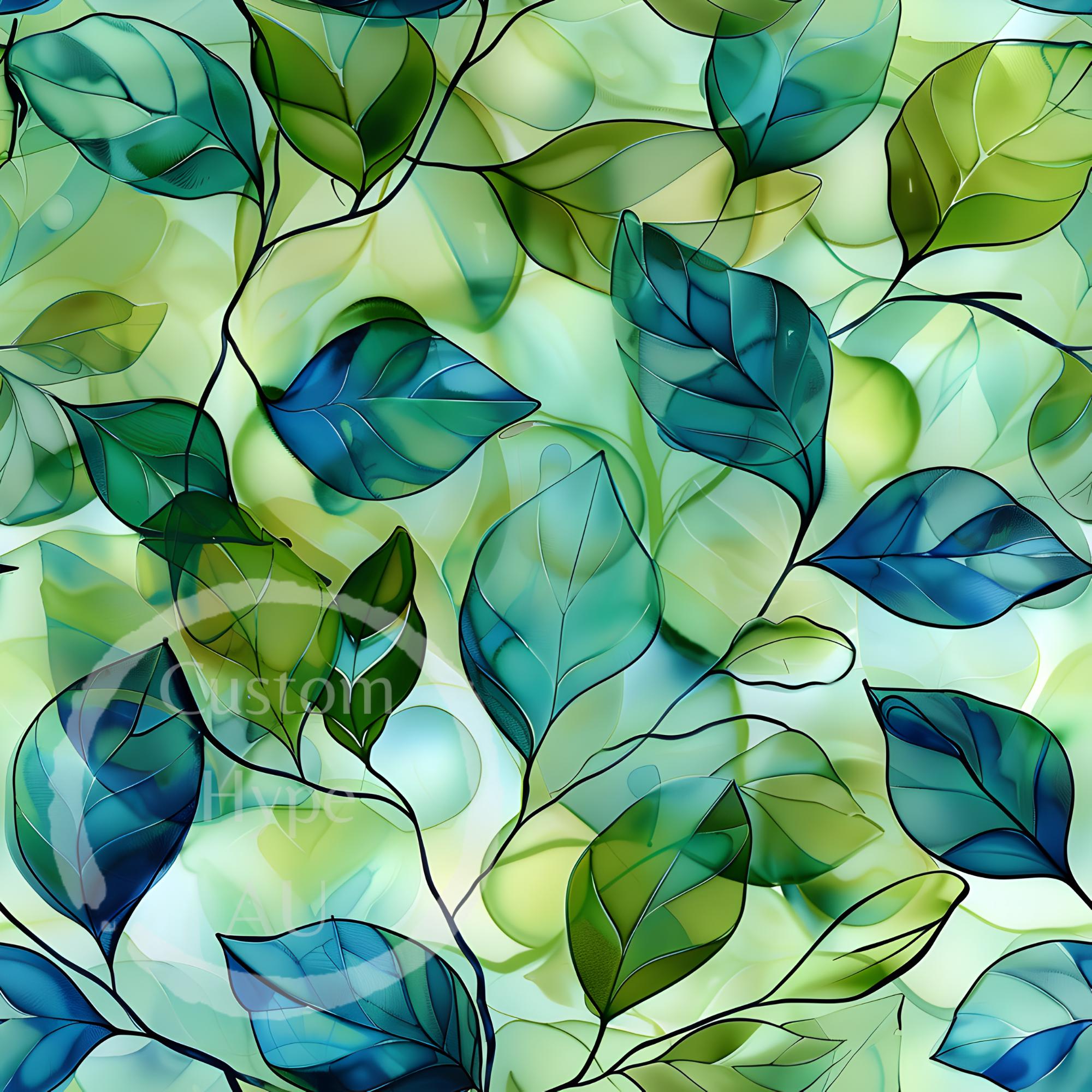 Green-blue Alcohol Ink Leaves Seamless Pattern - Sublimation and Print ...