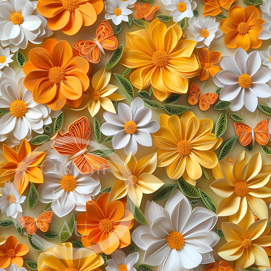 3d Spring Flowers and Butterflies Seamless Pattern - Sublimation ...