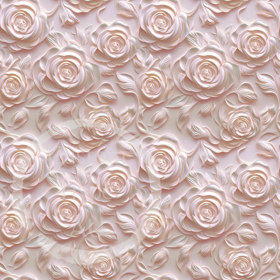 3d Pastel Pink Sculptured Roses Digital Seamless Pattern Satin Effect ...
