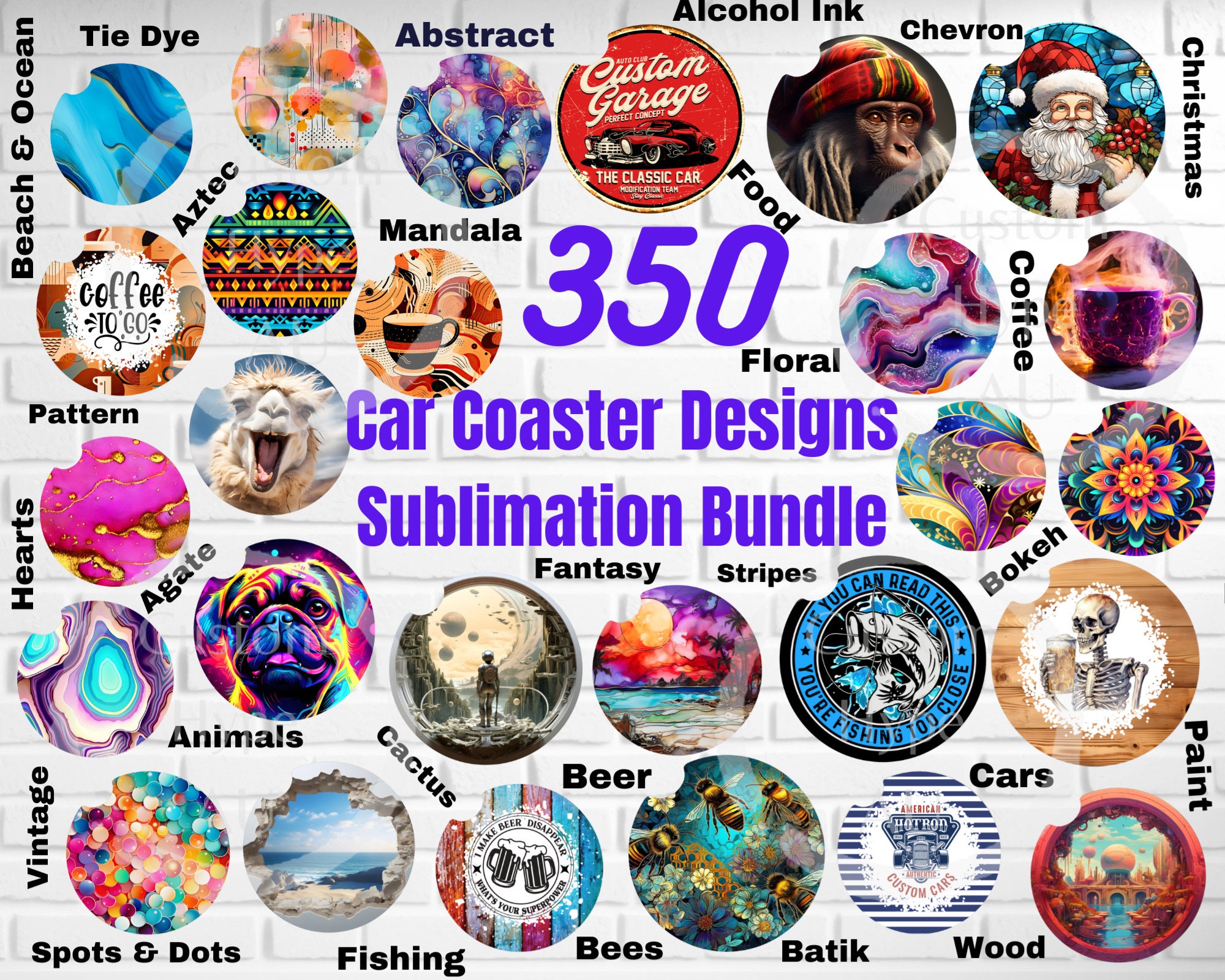 350 Car Coaster Designs Bundle for Sublimation - Suitable for All Types ...