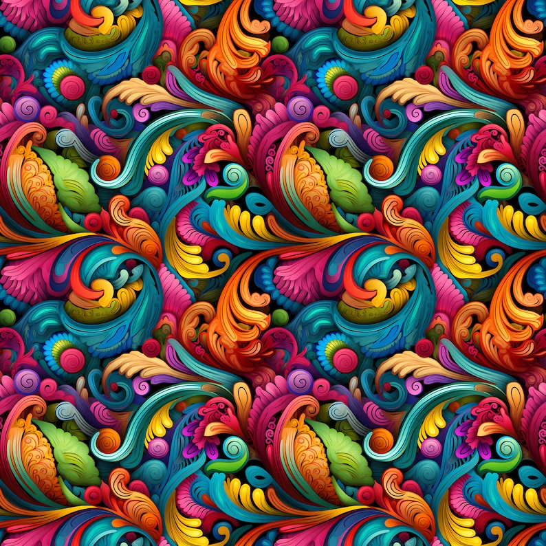 Vibrant Paisley Seamless Digital Pattern for Sublimation - 12"x12 ...