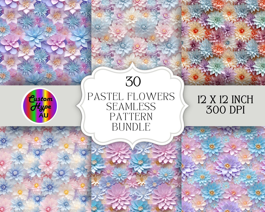 Soft 3d Pastel Flowers Digital Seamless Pattern Bundle for Sublimation ...