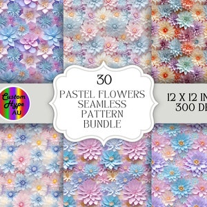 Soft 3d Pastel Flowers Digital Seamless Pattern Bundle for Sublimation ...