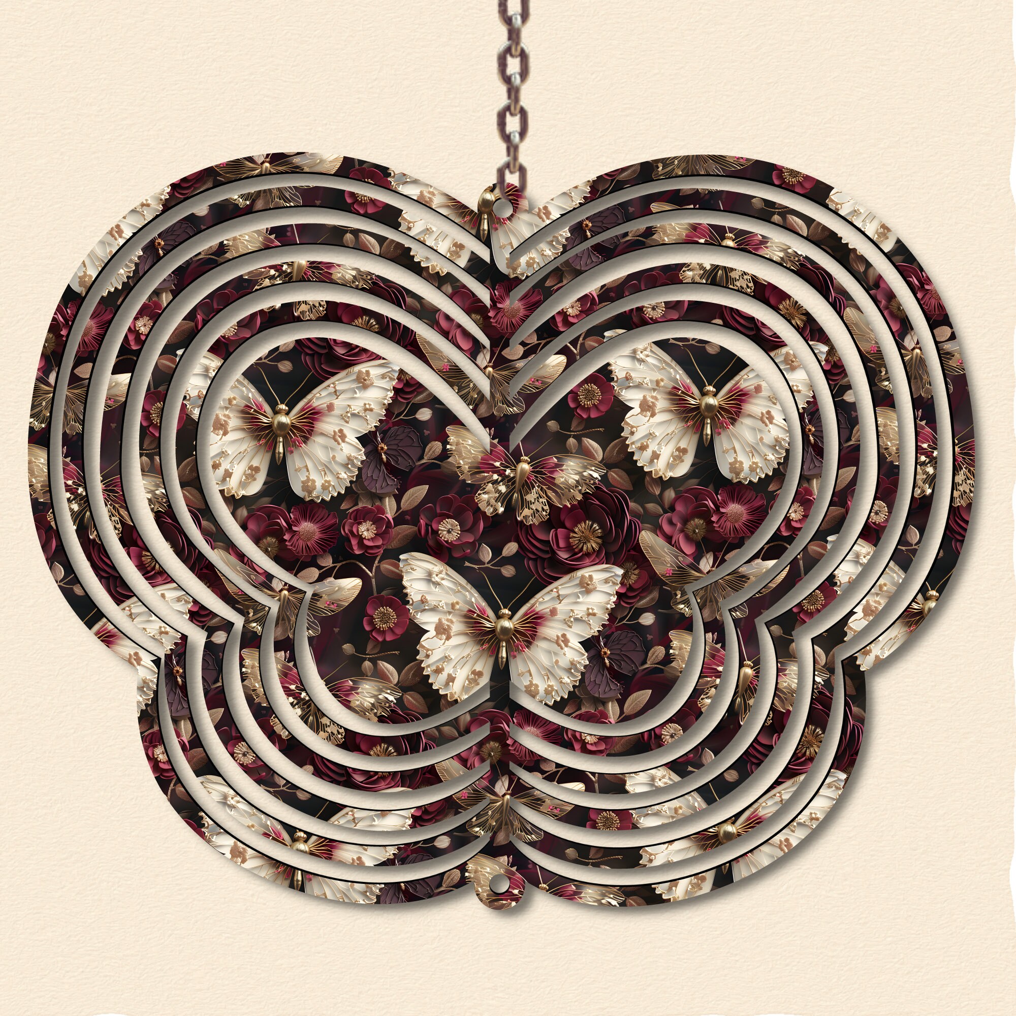 Elegant 3d Gold Butterflies on Burgundy Floral Seamless Pattern ...