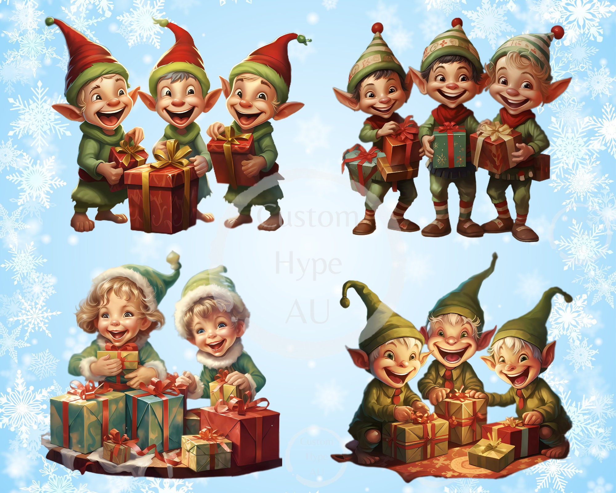Cute Christmas Elves Clipart Bundle for Sublimation and Print ...