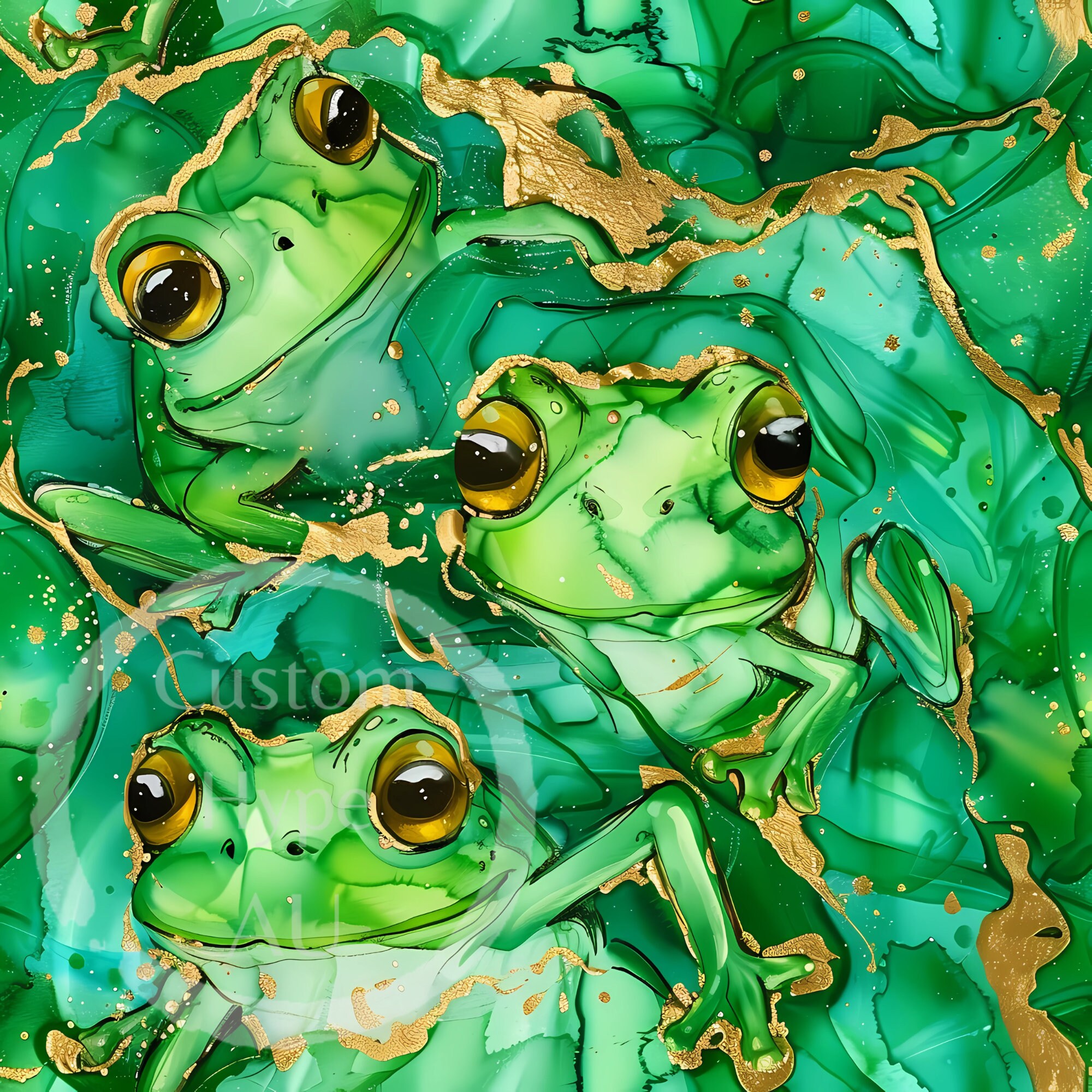 Alcohol Ink Green Tree Frogs Seamless Pattern - Sublimation and Print ...