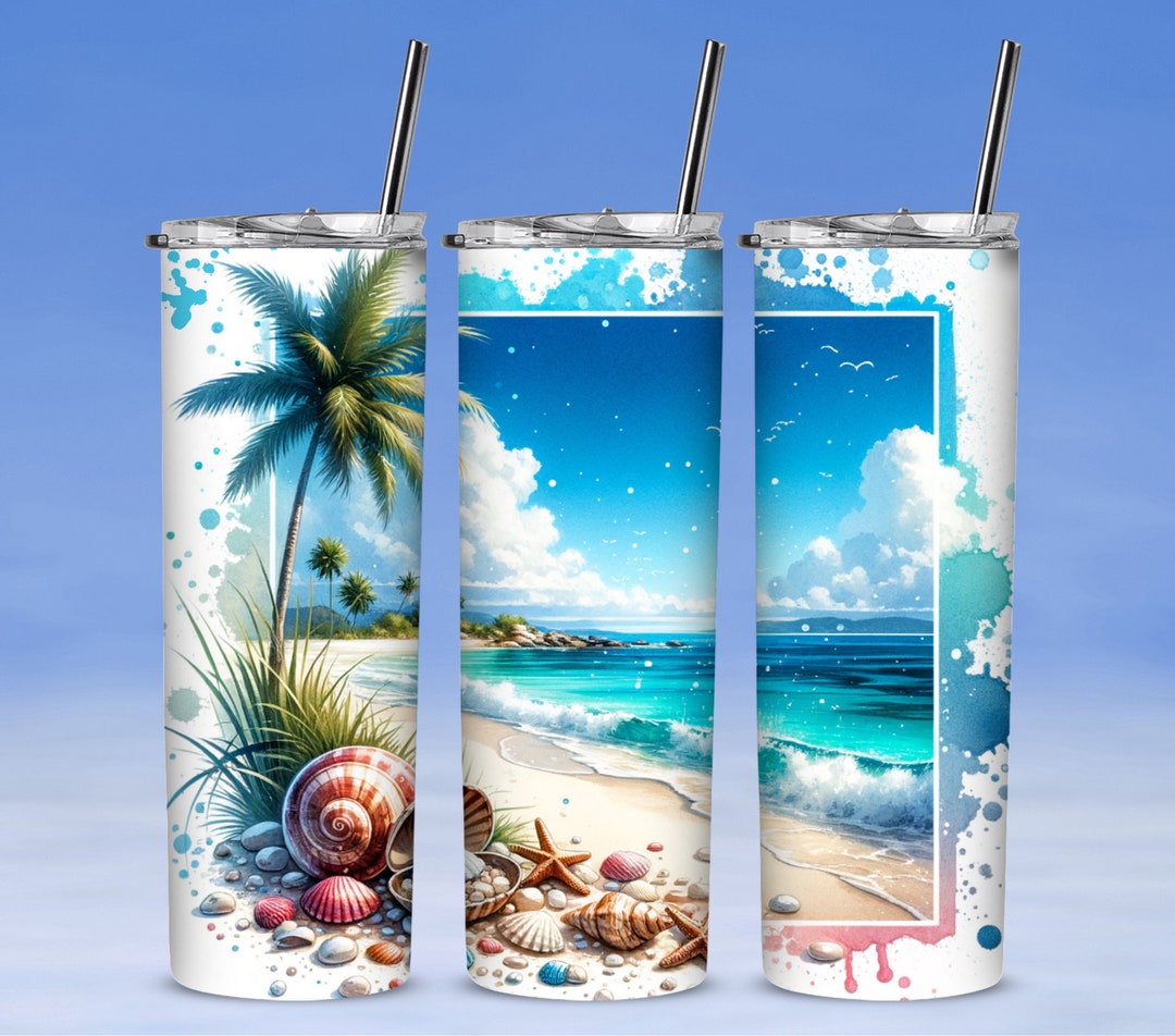 20oz Seamless Tumbler Wrap - Tropical Beach Scene - Sublimation ...