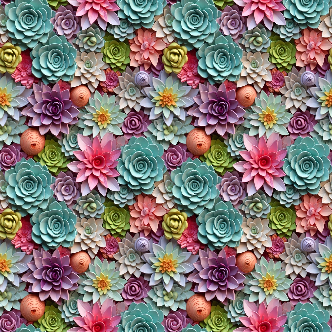 3d Quilled Digital Succulents Seamless Pattern for Sublimation - Print ...