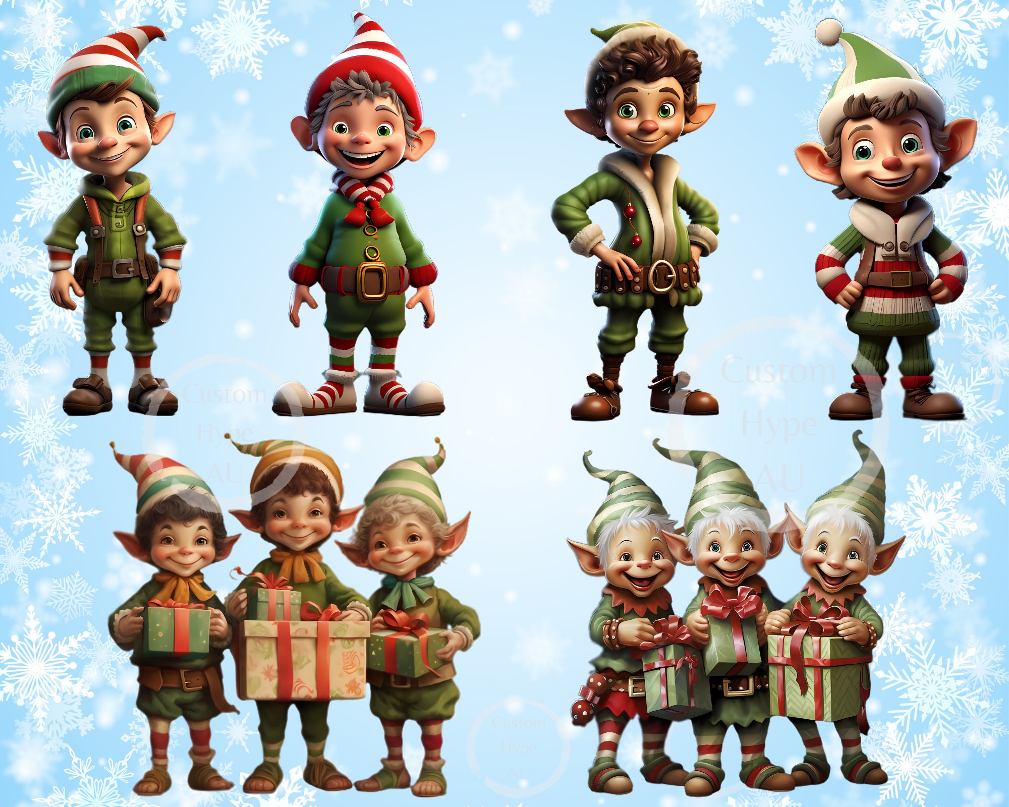 Cute Christmas Elves Clipart Bundle for Sublimation and Print ...