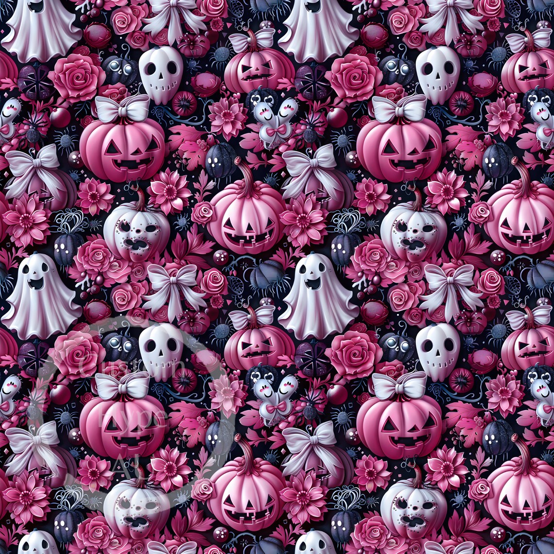Girly Halloween Seamless Pattern - Sublimation and Print - 300dpi PNG ...