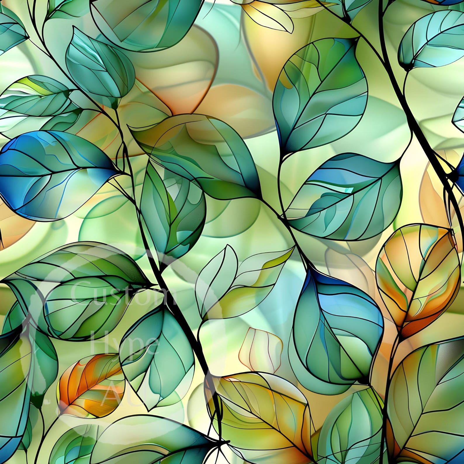 Seamless Pattern - Green-copper-blue Alcohol Ink Leaves - Sublimation ...