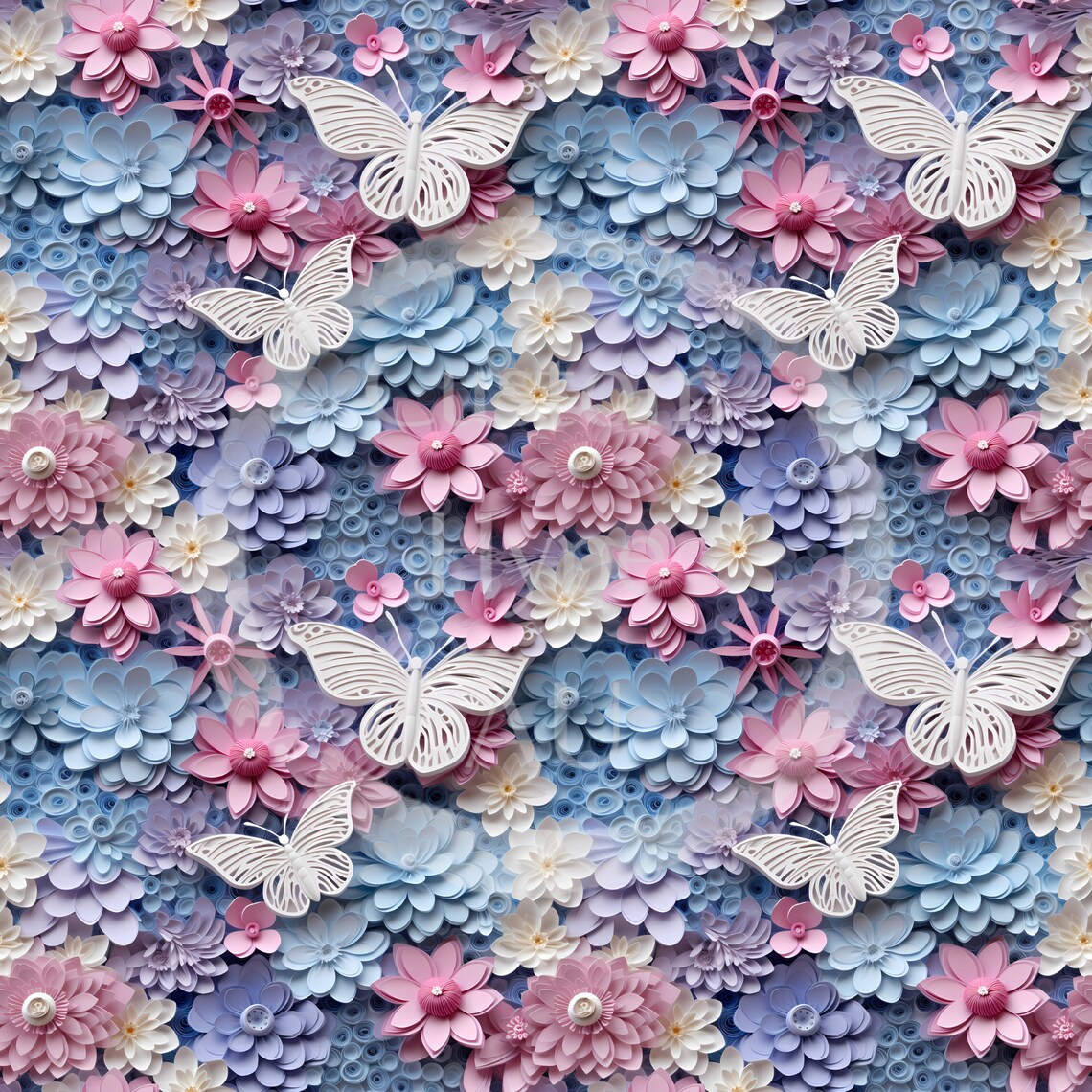 Very Pretty 3d Pastel Flowers & Butterflies Seamless Digital Pattern ...