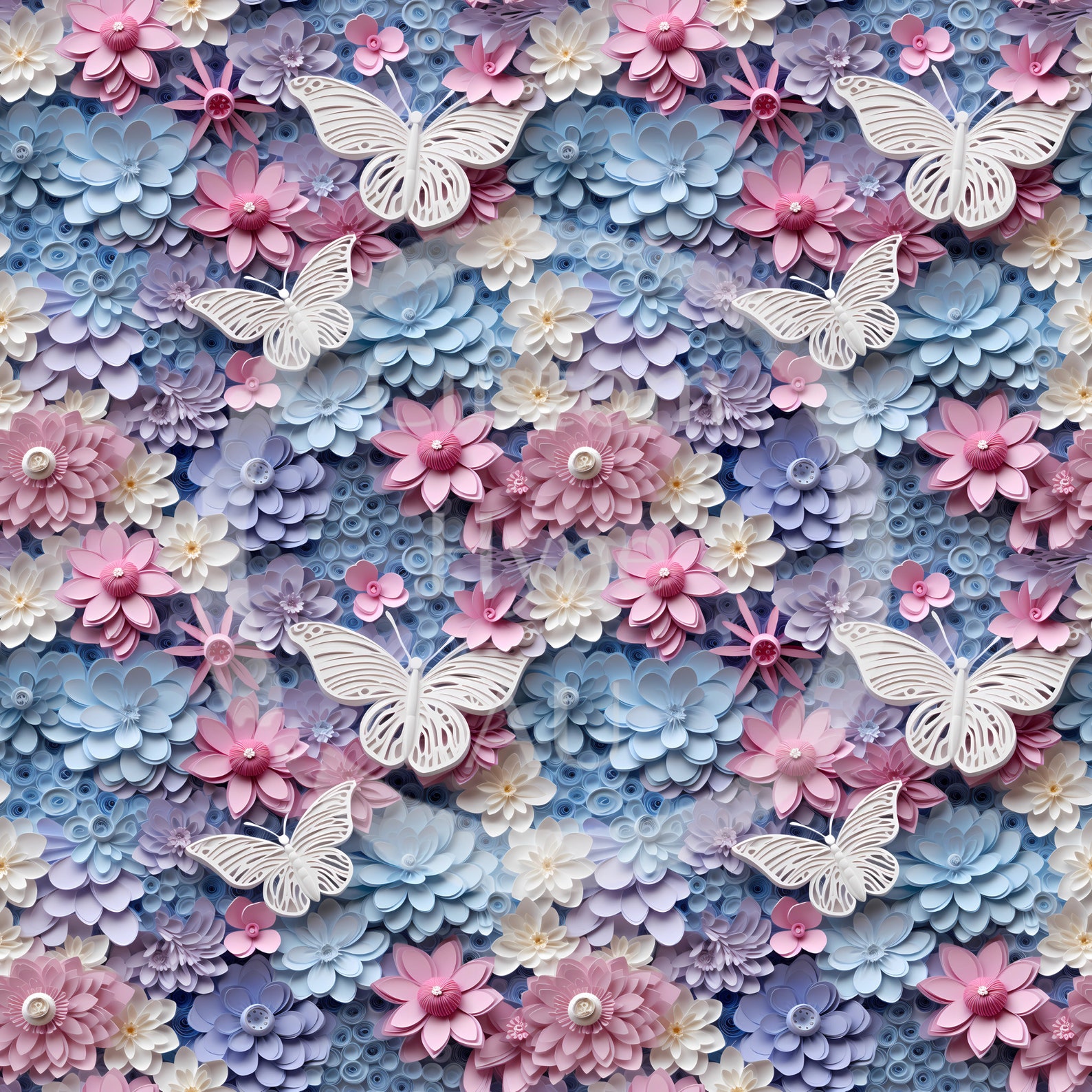Very Pretty 3d Pastel Flowers & Butterflies Seamless Digital Pattern ...