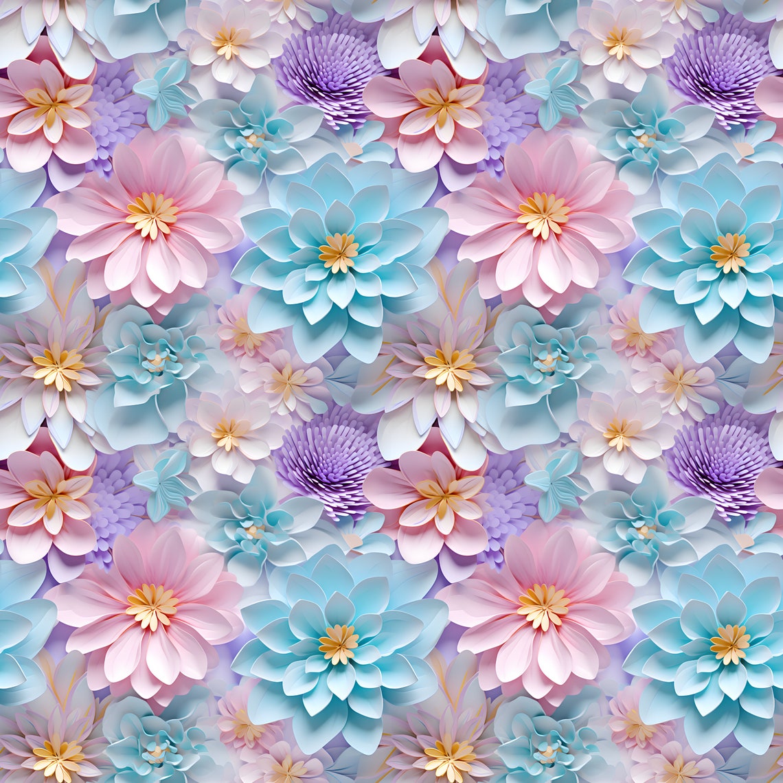 3d Pastel Flowers Digital Seamless Pattern for Sublimation and Print ...