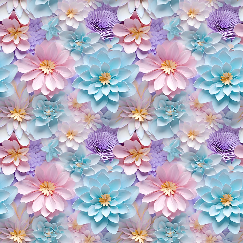 3d Pastel Flowers Digital Seamless Pattern for Sublimation and Print ...