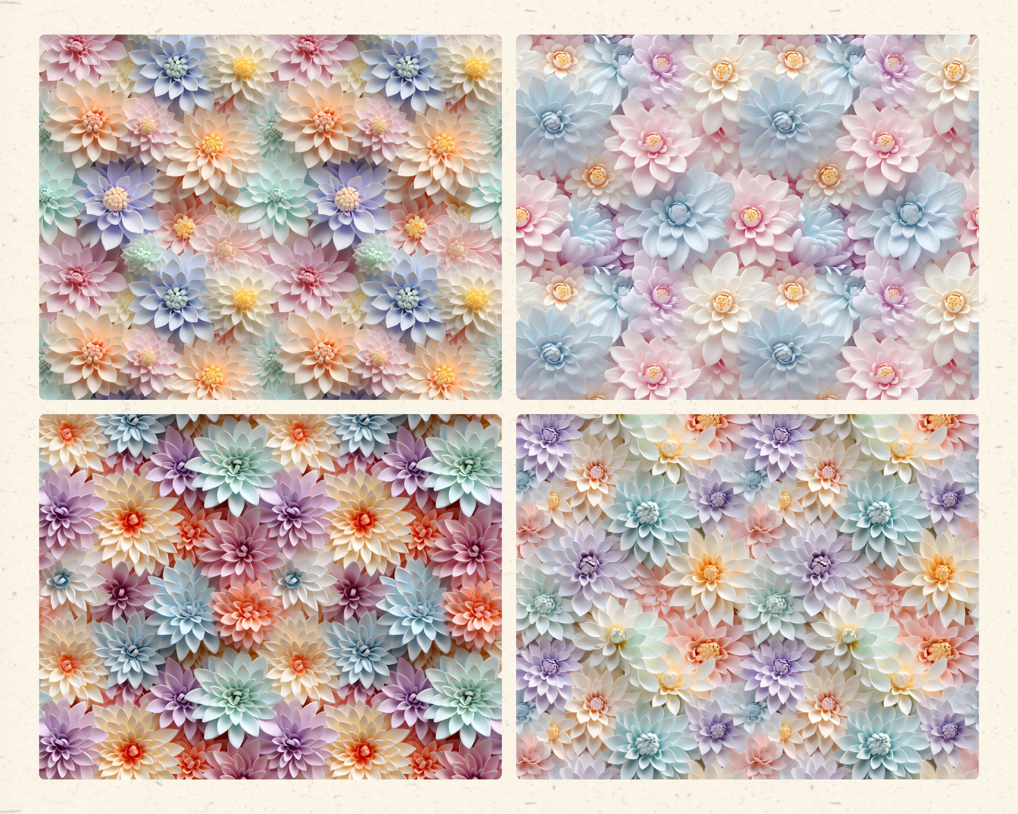 Soft 3d Pastel Flowers Digital Seamless Pattern Bundle for Sublimation ...