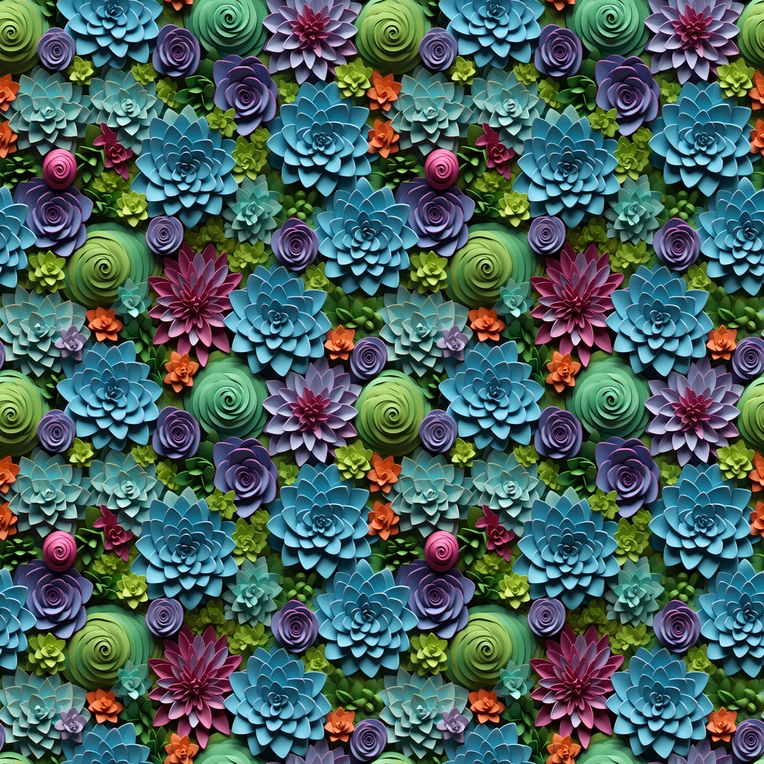 3d Quilled Succulents Seamless Pattern - Sublimation Ready - 12"x12 ...