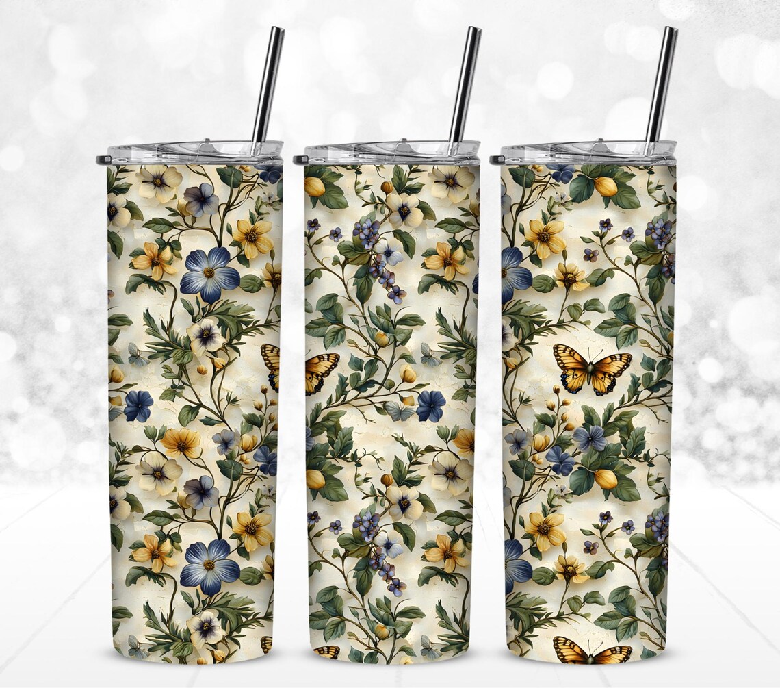 Vintage Style Butterflies and Flowers Seamless Pattern - Sublimation ...