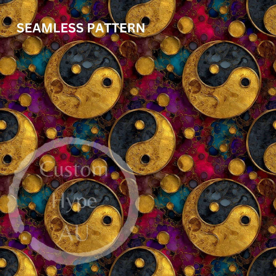 Alcohol Ink Textured Yin Yang Seamless Pattern - Sublimation and Print ...