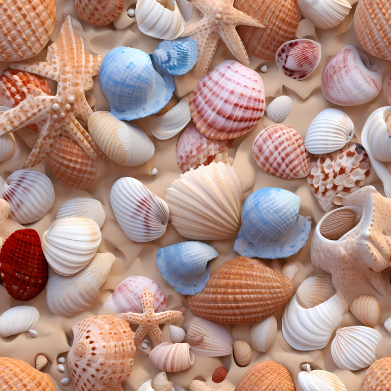 3d Coloured Seashells Digital Seamless Pattern - 12" X 12" 300 Dpi PNG ...