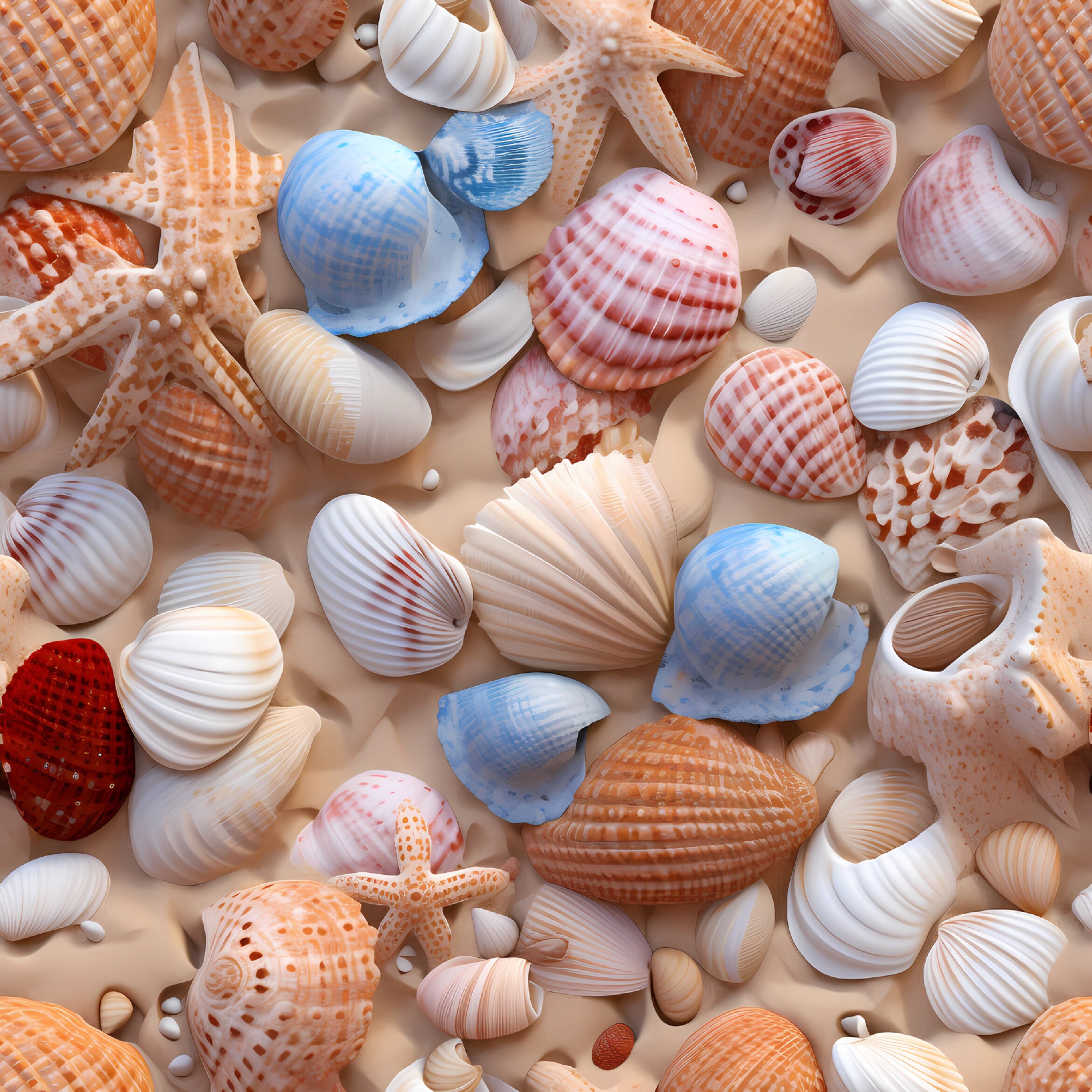 3d Coloured Seashells Digital Seamless Pattern - 12" X 12" 300 Dpi PNG ...