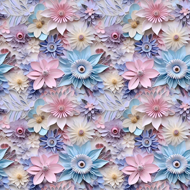 Quaint 3d Pastel Quilled Flowers - Digital Seamless Sublimation Pattern ...