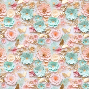 3d Vintage Pastel Butterflies and Flowers Digital Seamless Pattern ...