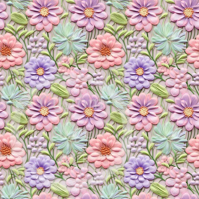 3d Pastel Floral Digital Seamless Pattern - Sublimation and Print ...