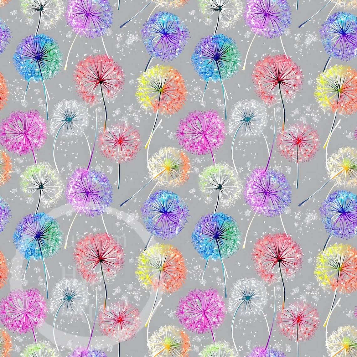 Neon Dandelions Seamless Pattern - Sublimation and Print - 300dpi PNG ...