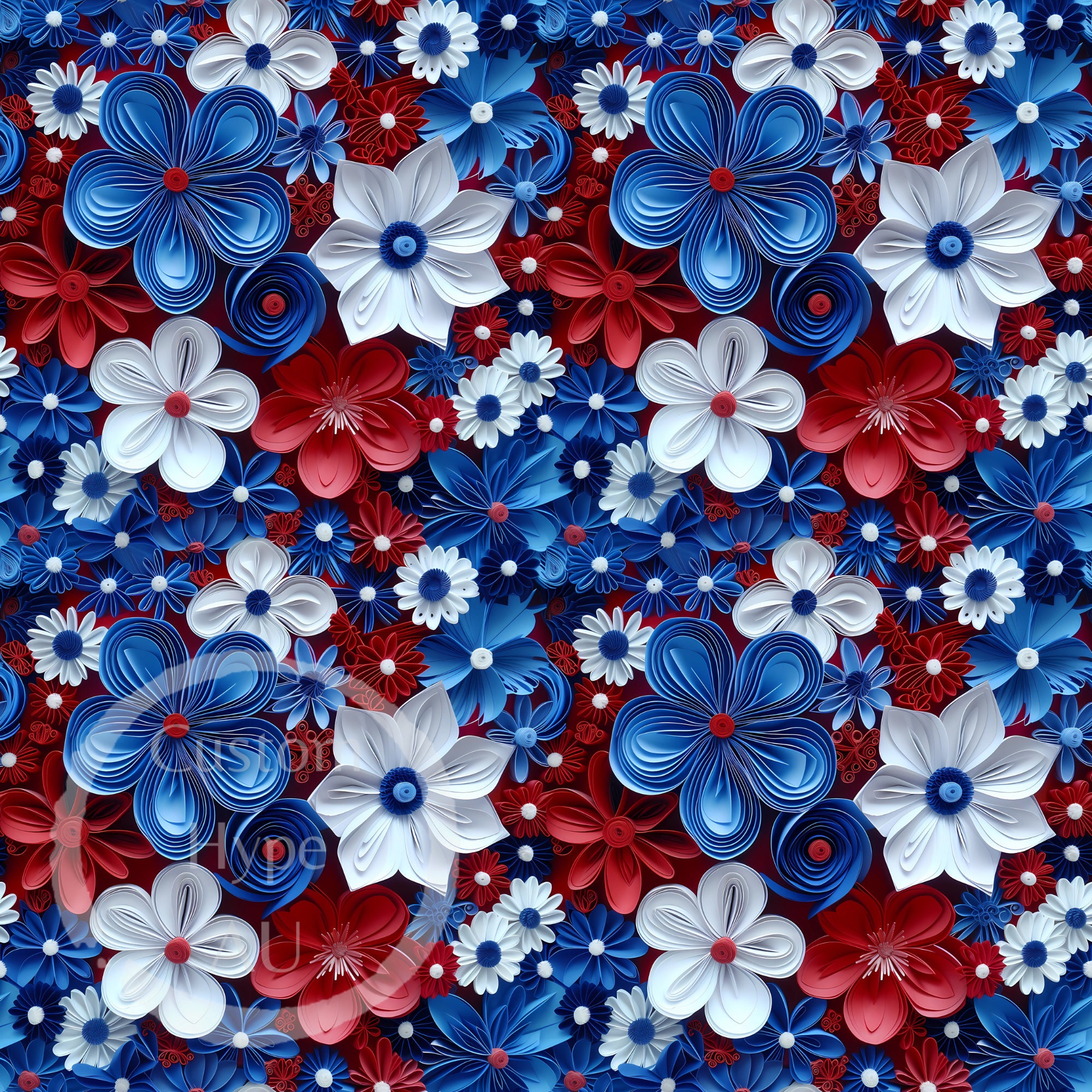 Red, White and Blue 3d Floral Digital Seamless Pattern - Sublimation ...