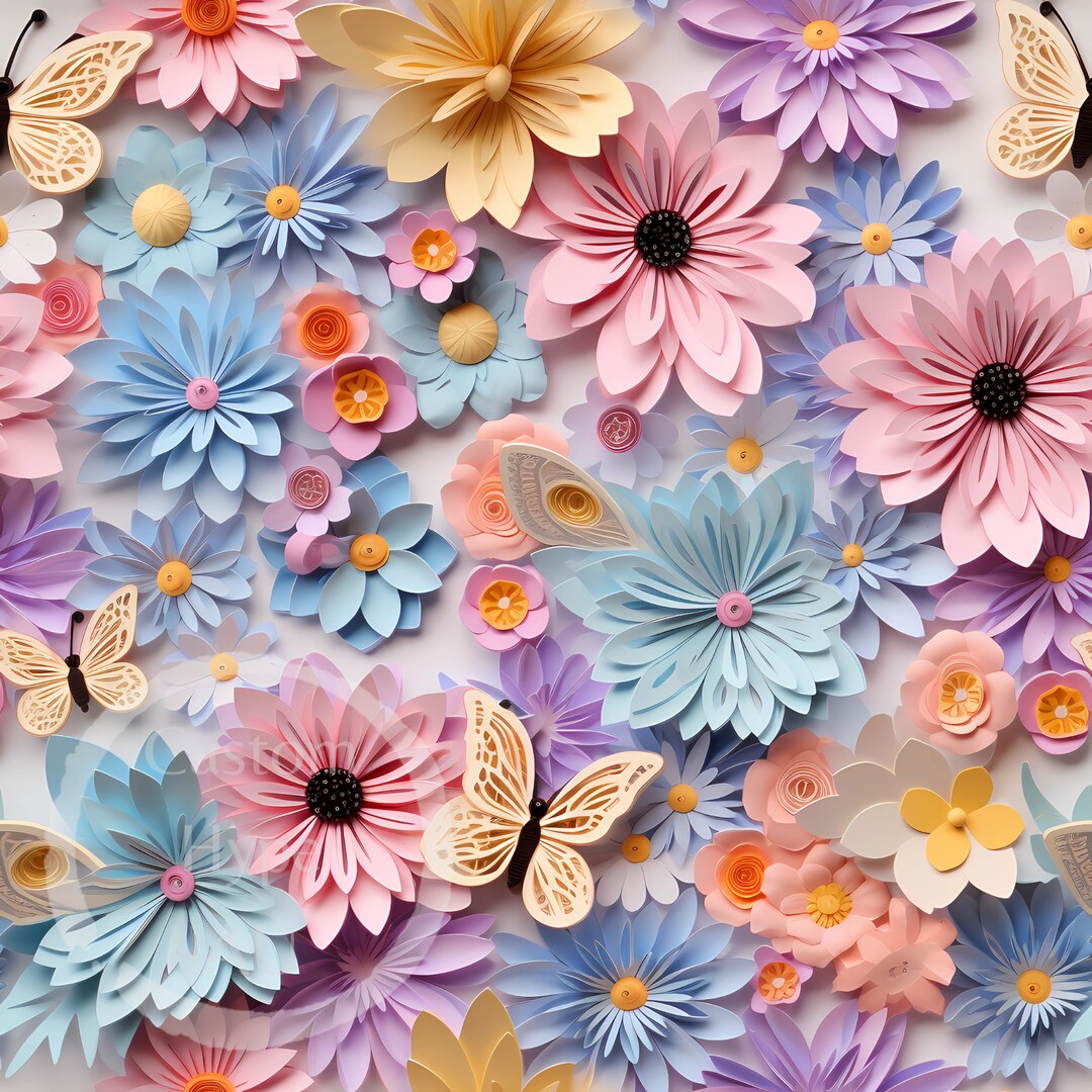 3d Pastel Butterflies & Flowers Digital Seamless Pattern - Sublimation ...