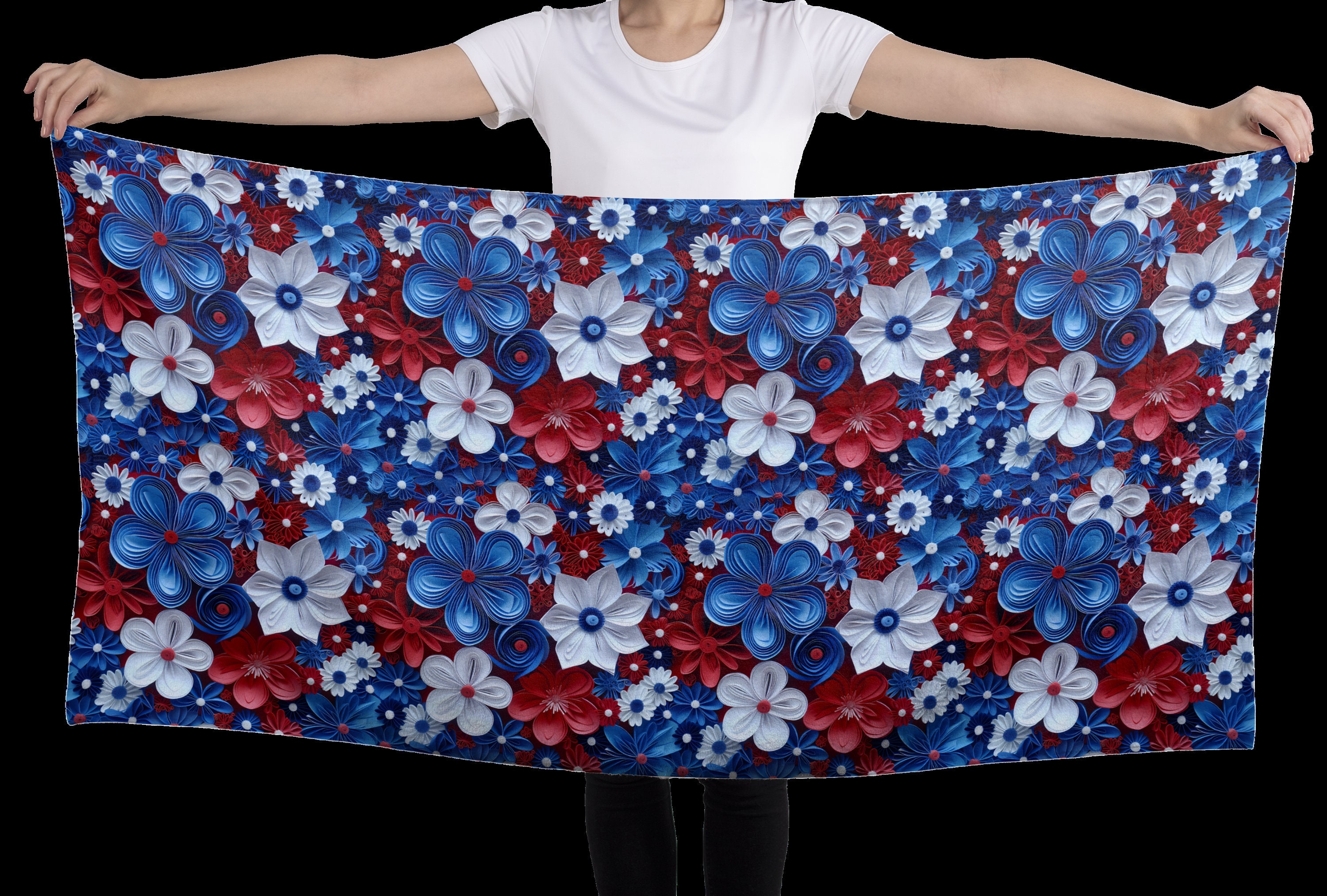 Red, White and Blue 3d Floral Digital Seamless Pattern - Sublimation ...