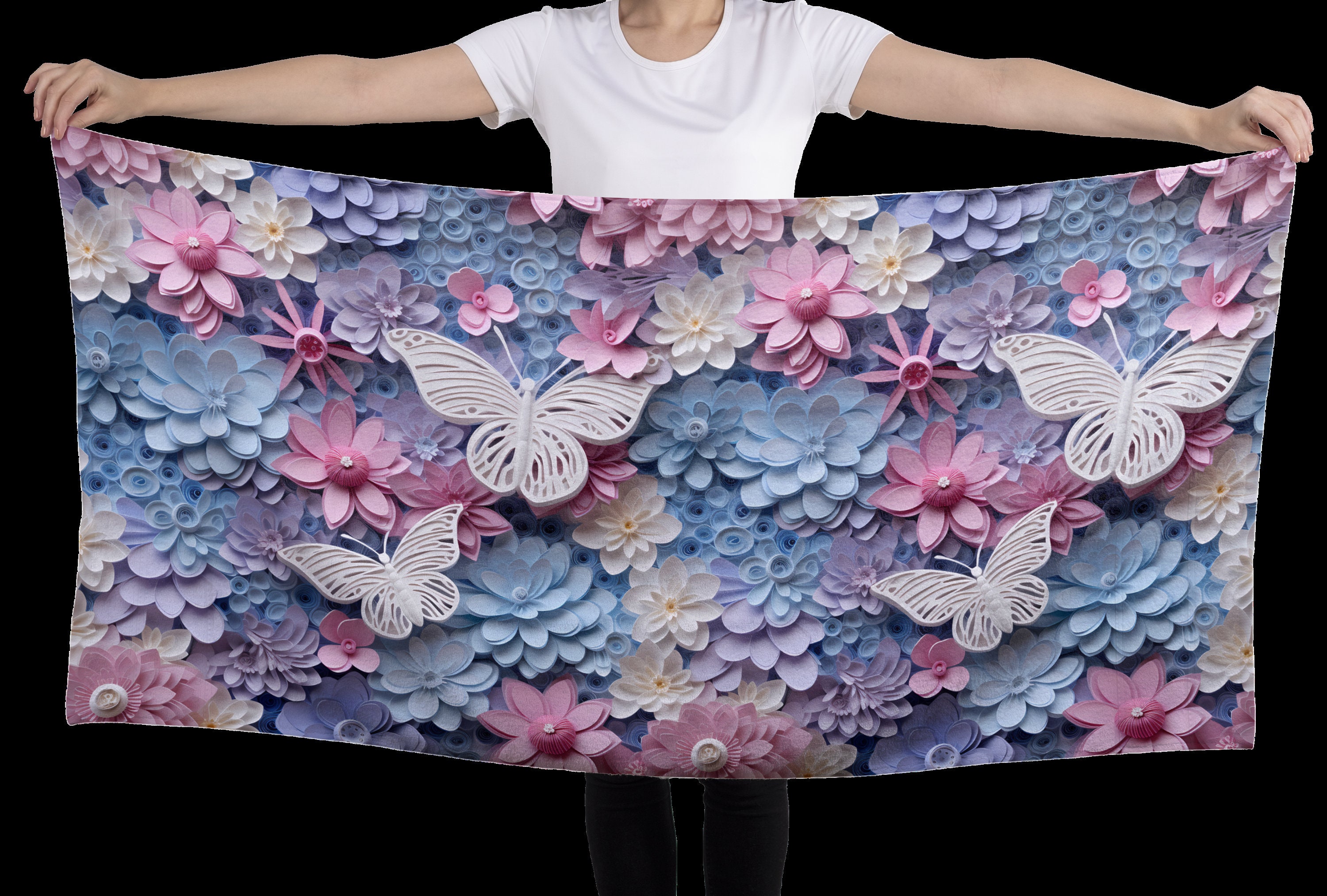 Very Pretty 3d Pastel Flowers & Butterflies Seamless Digital Pattern ...